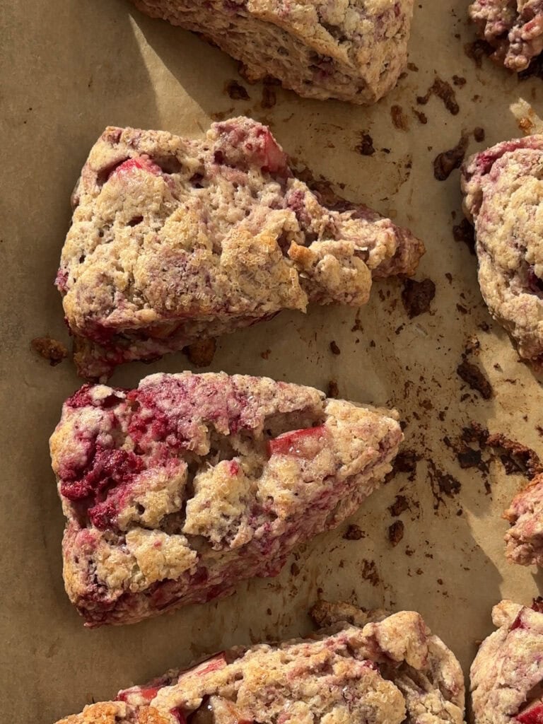 Raspberry Rhubarb Cream Scones • Red Currant Bakery